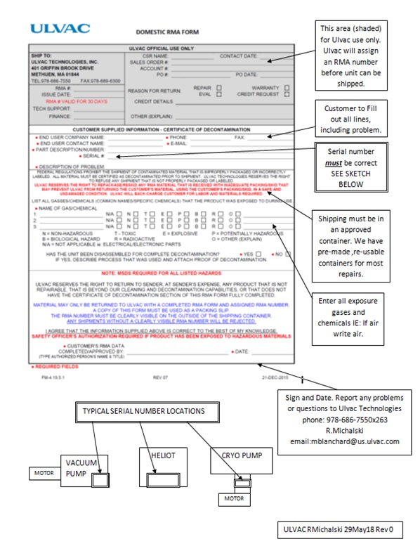 ULVAC Request For RMA Form